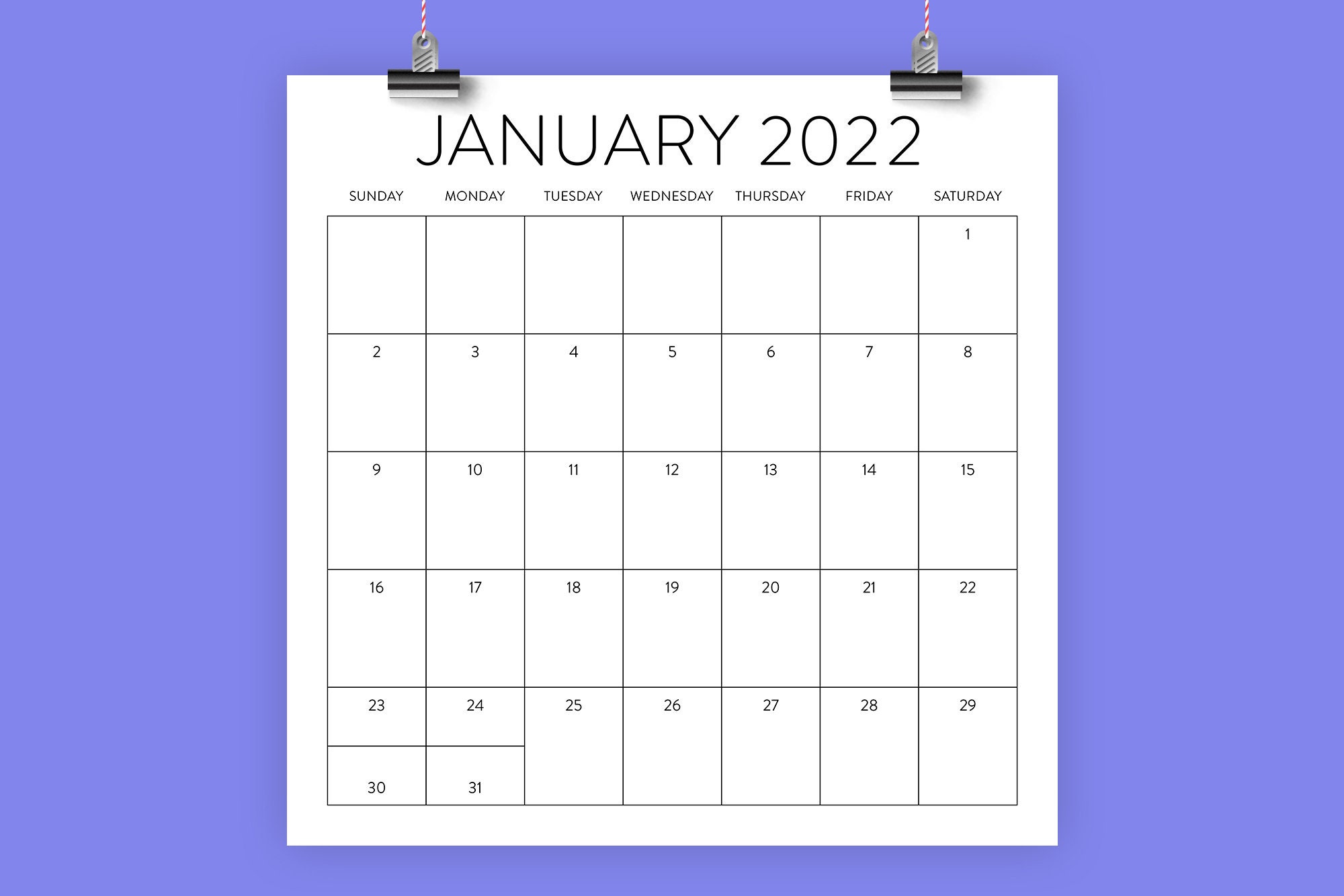 2022 Square Calendar Template INSTANT DOWNLOAD Modern Etsy