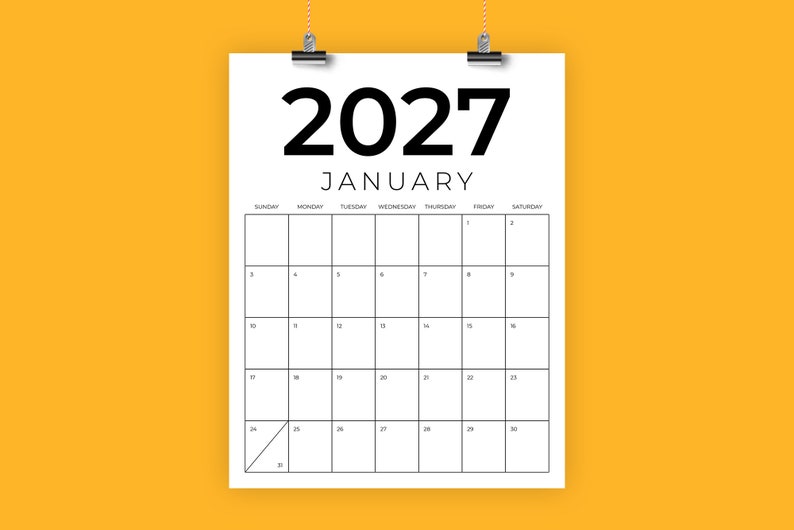 2027 Vertical 8.5 X 11 Inch Calendar Template | INSTANT DOWNLOAD ...