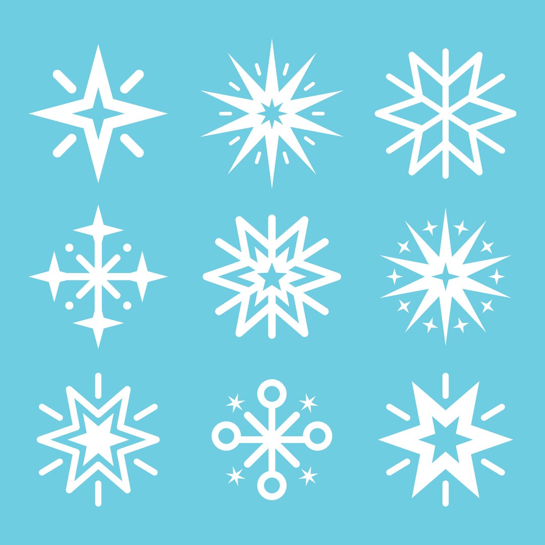 Snowflake and Star Shapes Clip Art Set, PNG, SVG, VECTOR, Winter ...