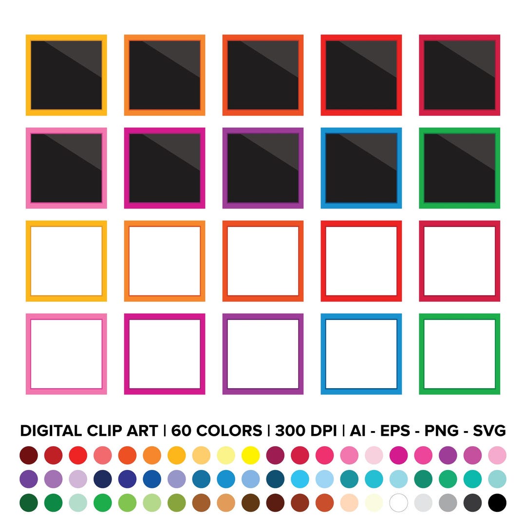 Square Instant Film Clip Art Set, PNG, SVG, Vector, Skinny Border Frame ...