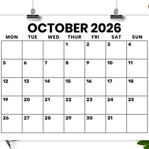 SALE 2026 8.5 X 11 Inch Large Number Mon-sun Calendar Template ...