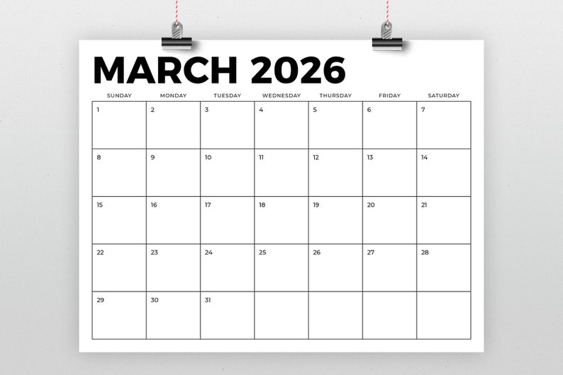 2026 8.5 X 11 Inch Calendar Template | INSTANT DOWNLOAD | Modern Bold ...