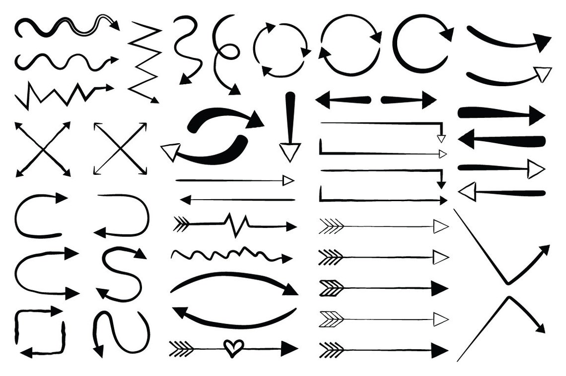 Arrows and Arrows Clip Art Set PNG SVG VECTOR Black & White | Etsy