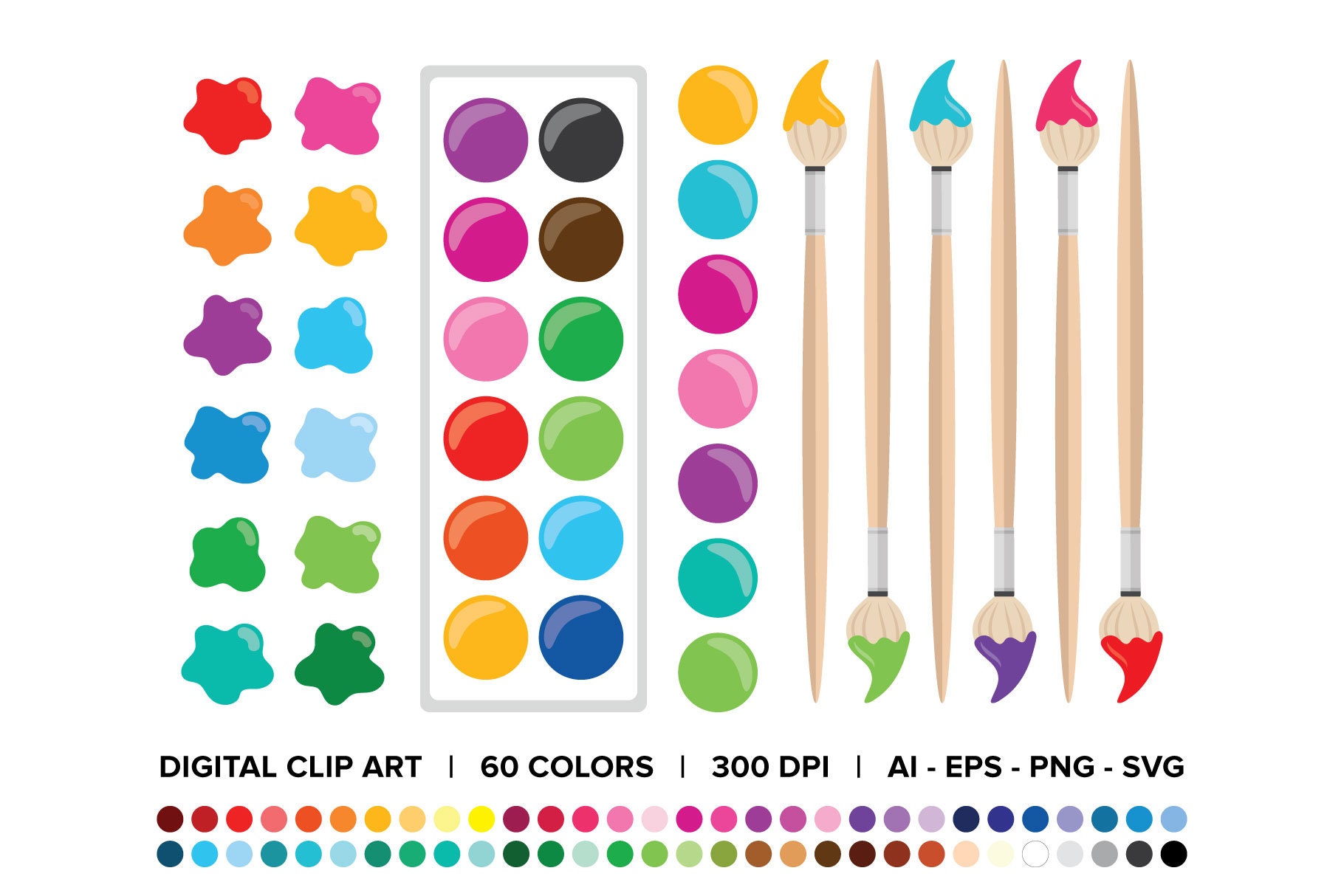 Paint Brush & Palette Clip Art Set PNG SVG VECTOR Back to - Etsy