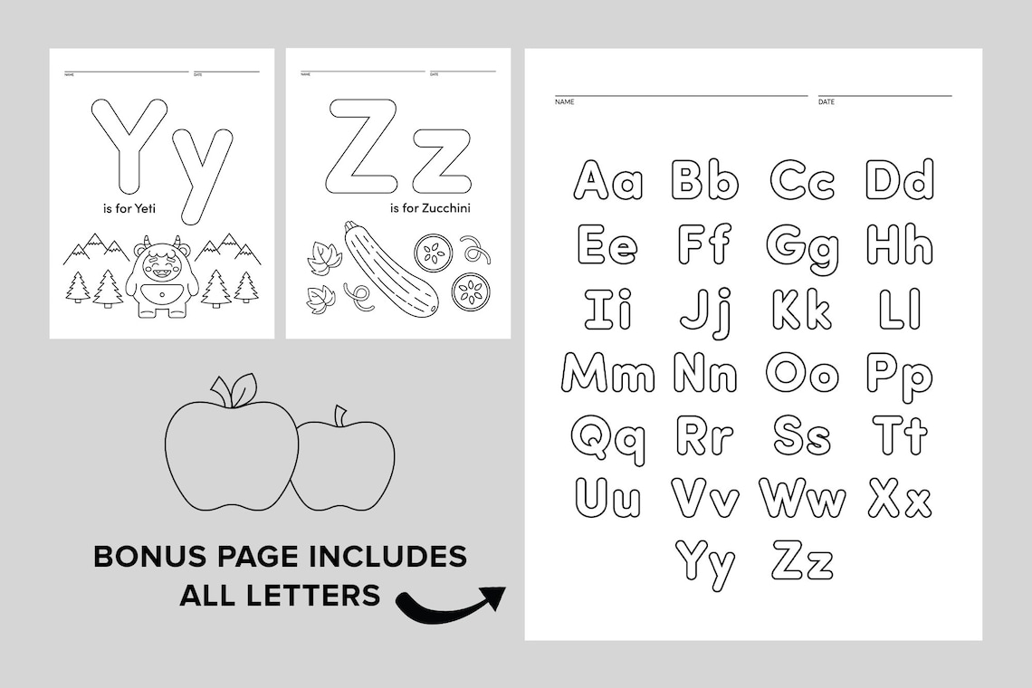 Alphabet Coloring Pages Printable Worksheets Preschool - Etsy
