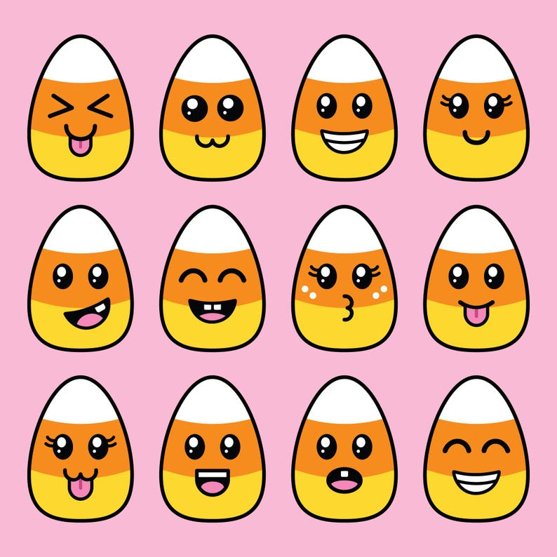 Cute Halloween Candy Corn Clip Art Set, PNG, SVG, VECTOR, Kawaii ...
