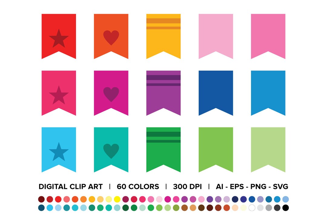 Bookmark Tab Clip Art Set, PNG, SVG, VECTOR, Vertical Flag, Banner ...