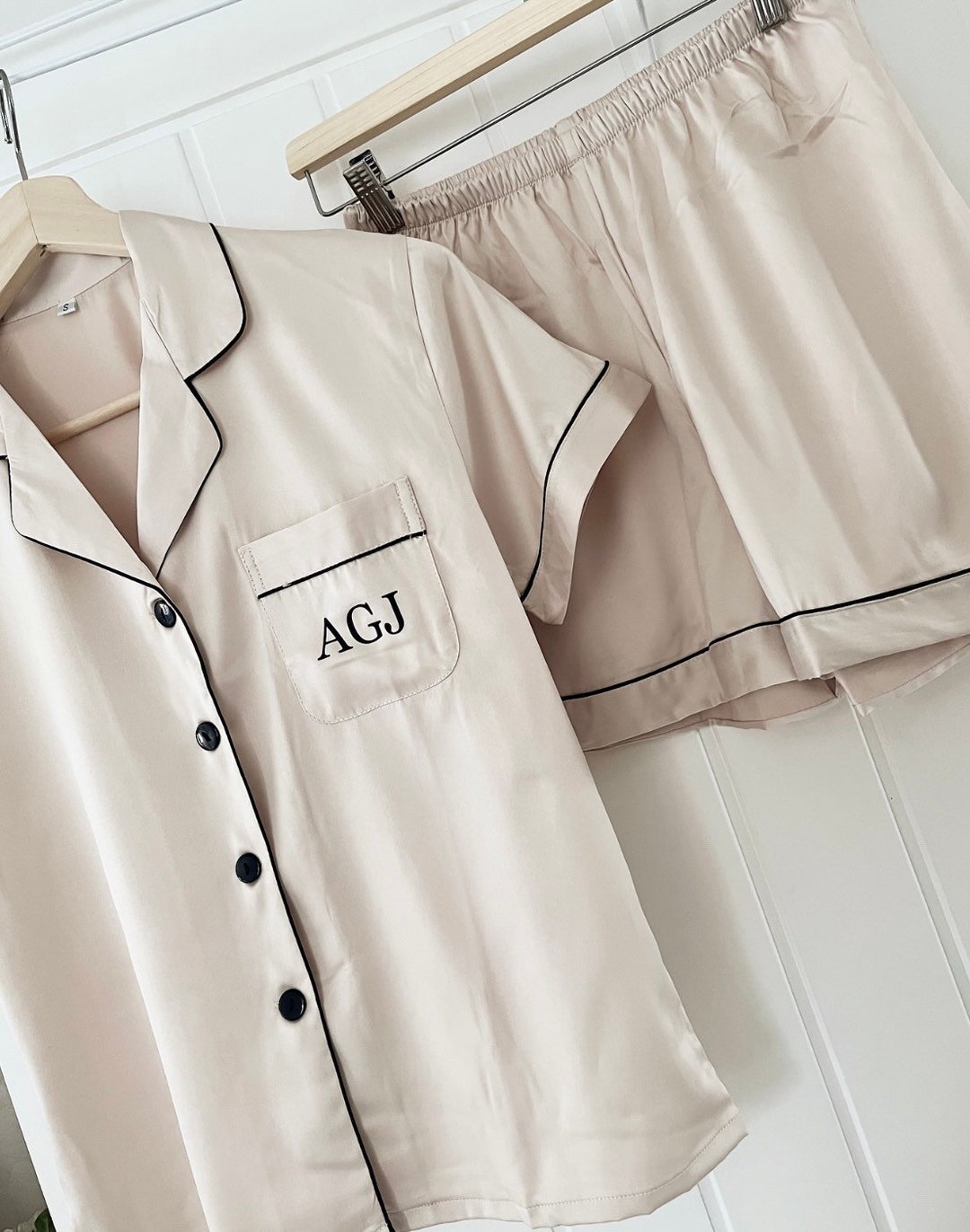 Champagne Satin Short Pyjamas, Wedding Pyjamas, Personalised Pjs ...