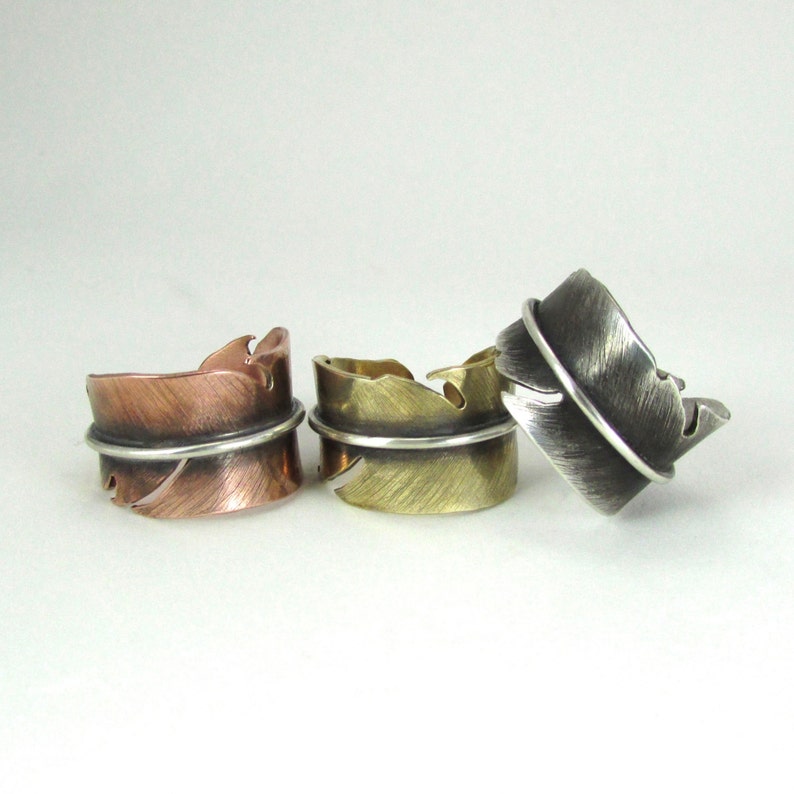 Feather ring adjustable unisex handmade copper brass | Etsy