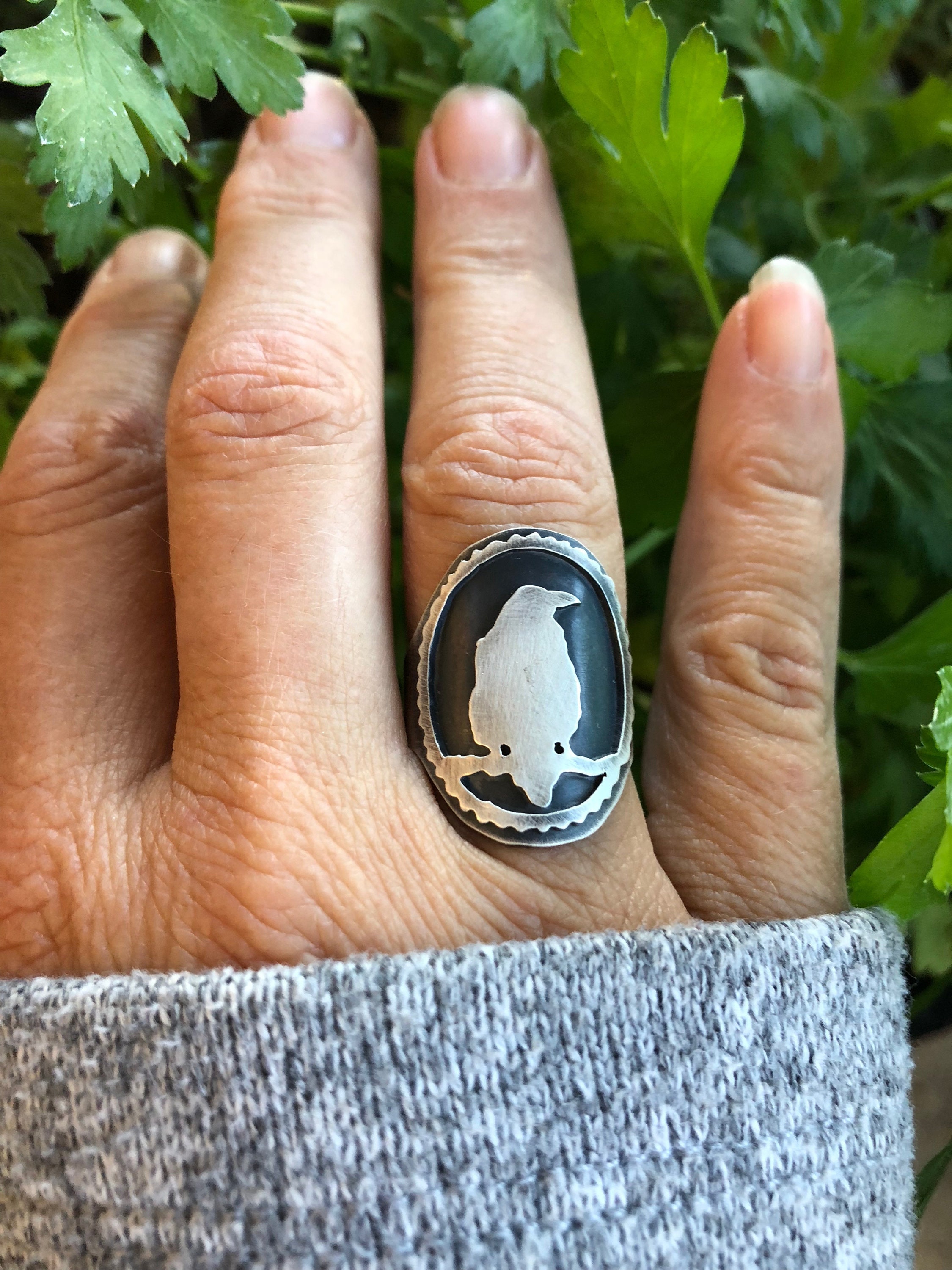 Raven Ring Sterling Silver Silver Raven Ring Bird Ring | Etsy