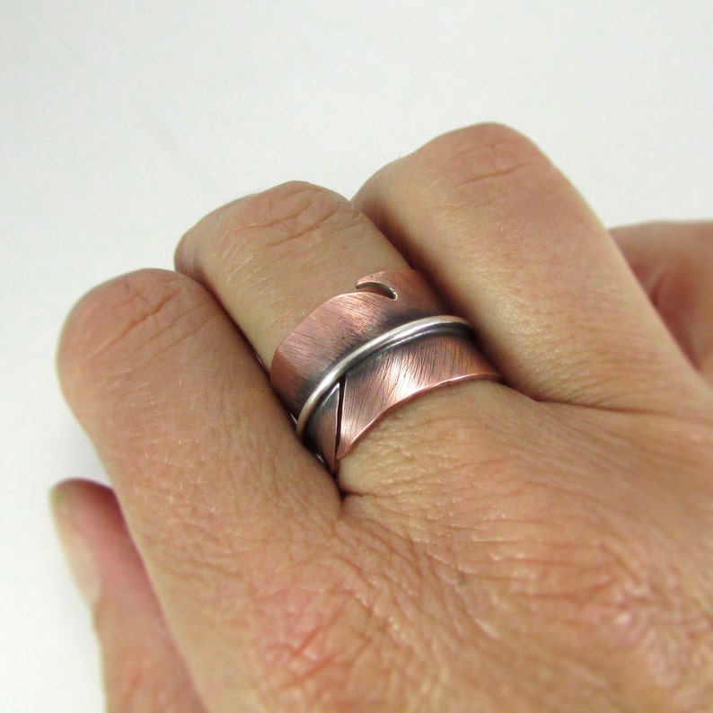 Feather ring adjustable unisex handmade copper brass | Etsy