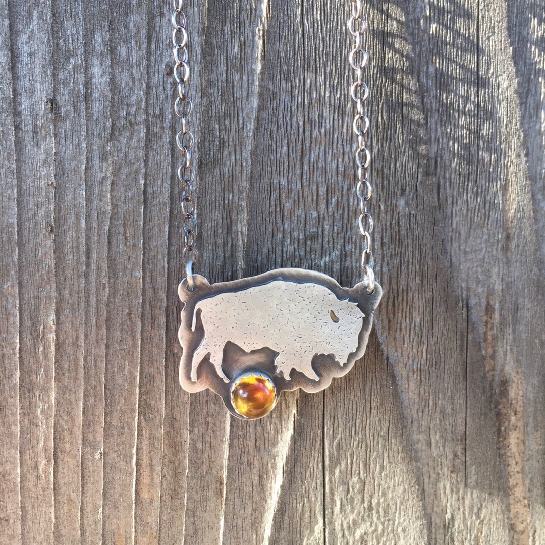 Bison Necklace Sterling Silver With Citrine Gemstone - Citrine Necklace ...