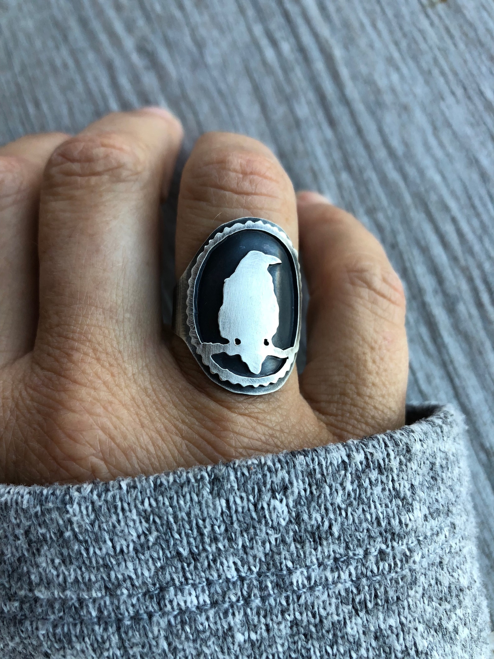 Raven Ring Sterling Silver Silver Raven Ring Bird Ring | Etsy