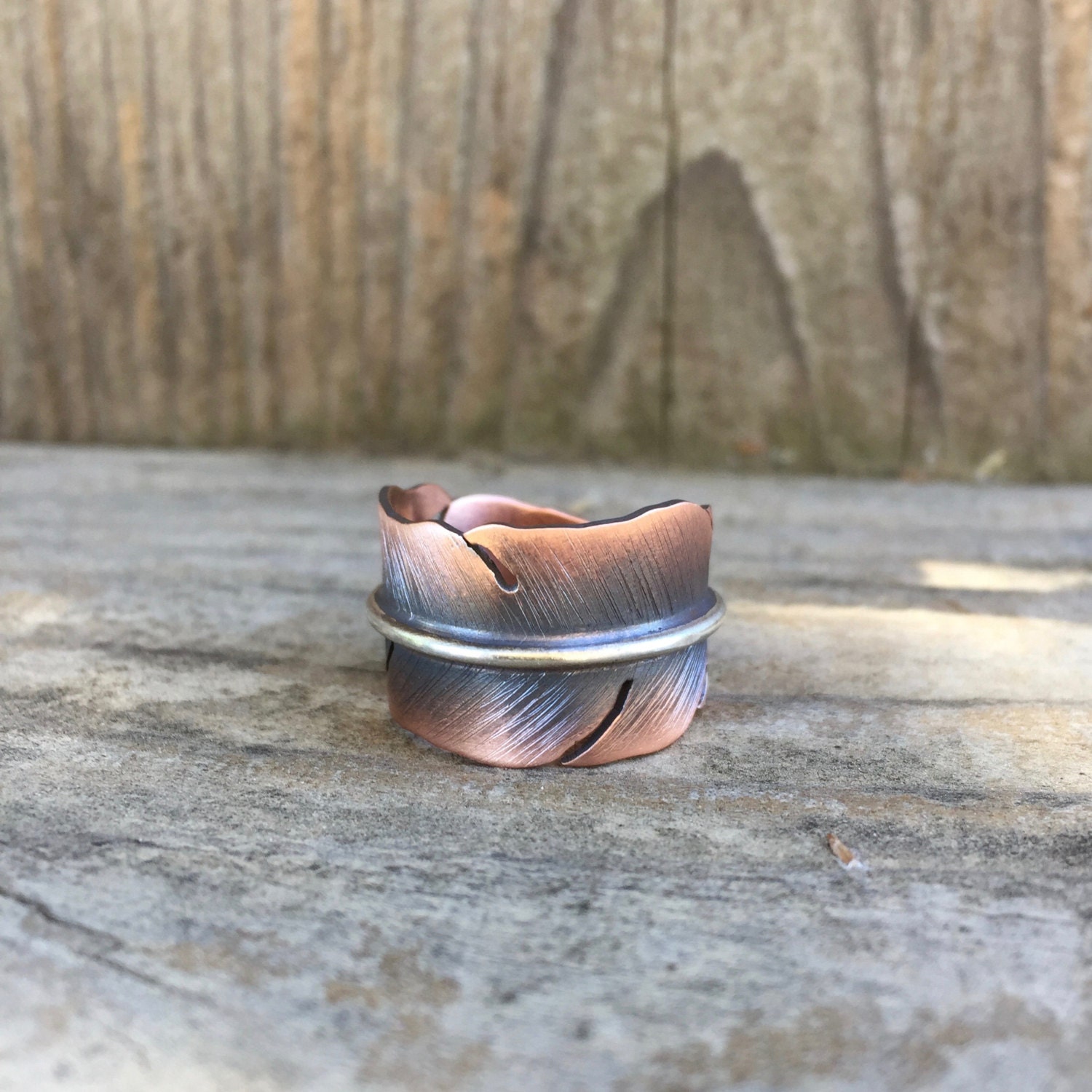 Feather Ring - Adjustable - Unisex - Handmade - Copper Brass or ...