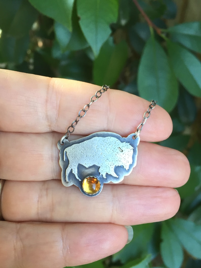 Bison Necklace Sterling Silver with Citrine gemstone citrine | Etsy