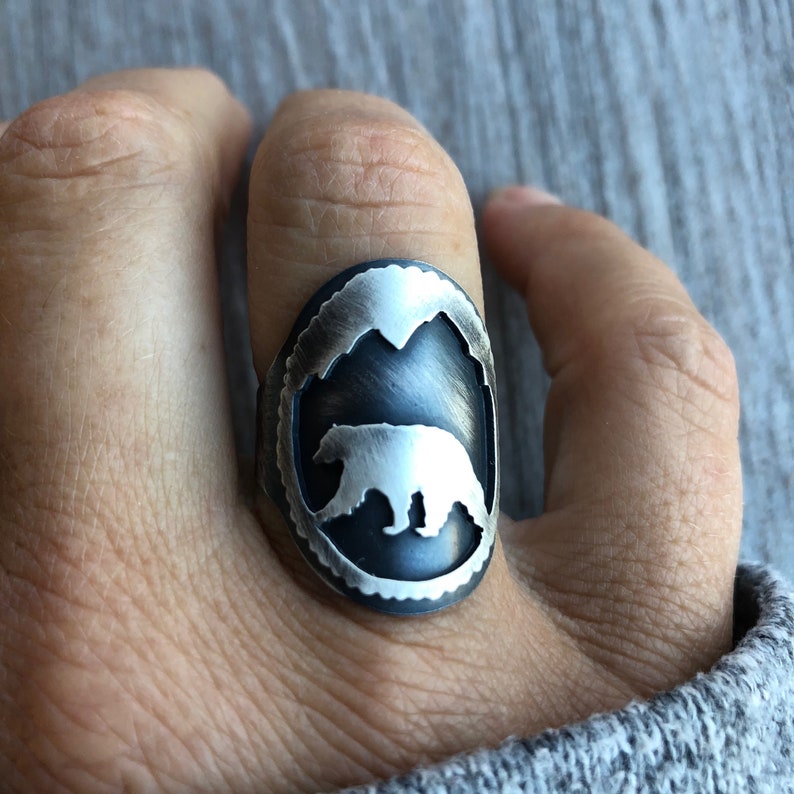 Bear Ring Sterling Silver Gift for Her Animal Ring - Etsy