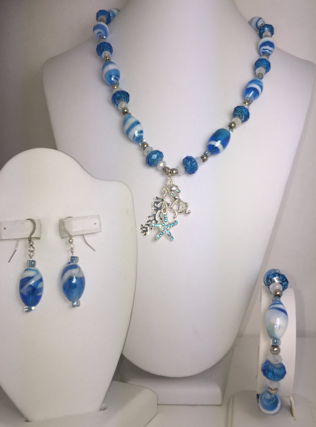 Ocean Waves Blue and White Jewelry Set With Cute Sea Creatures! - Etsy
