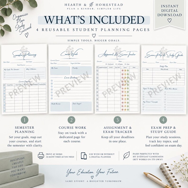 Student Planner Printable | College School Planner | Semester ...
