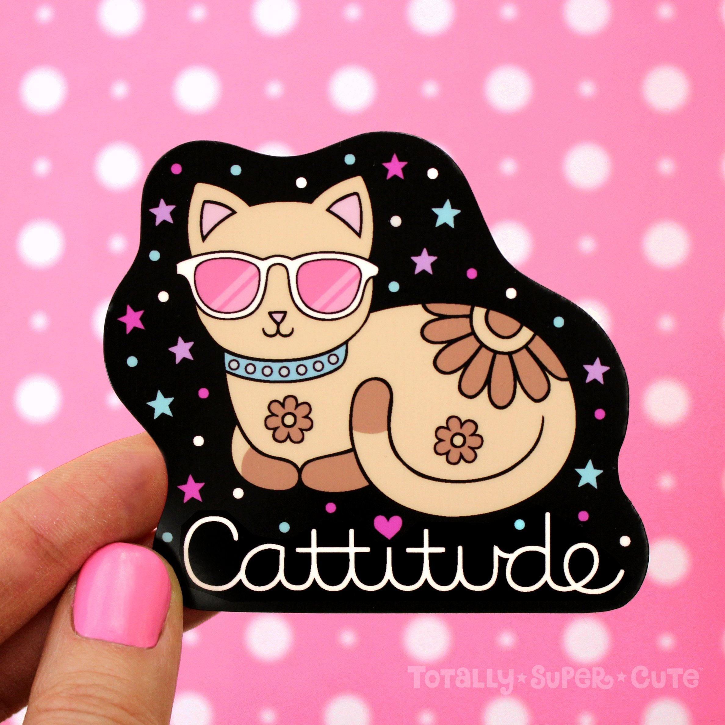 CATTITUDE Cute Cat Punny Vinyl Decal Sticker Adorable Cool | Etsy