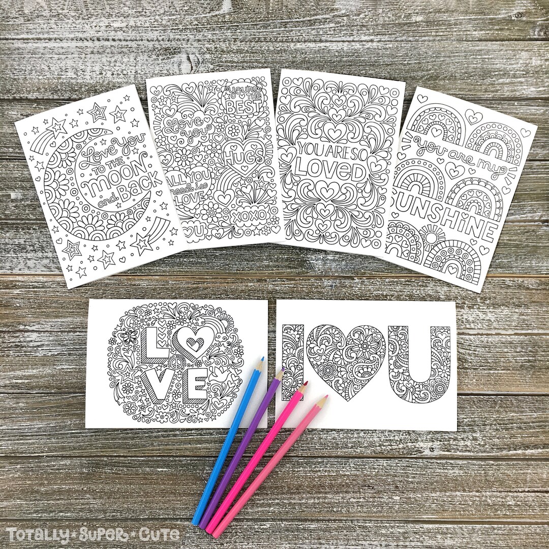 LOVE YOU Box of 12 Valentine's Day Coloring Cards 5 X 7 Notebook ...
