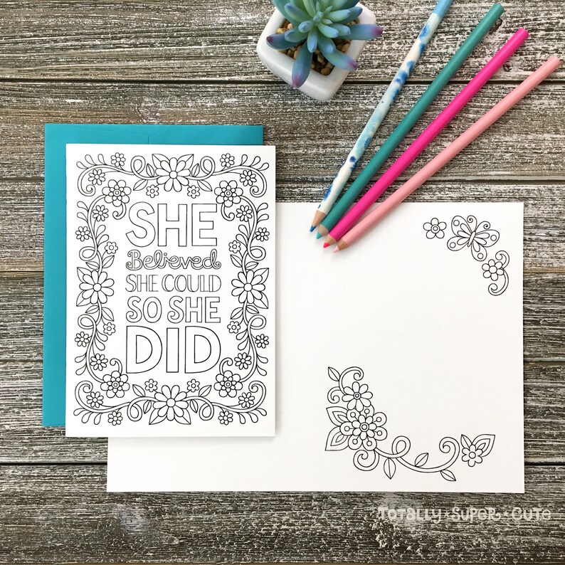 5x7 COLORING CARD She Believed She Could So She Did Notebook | Etsy