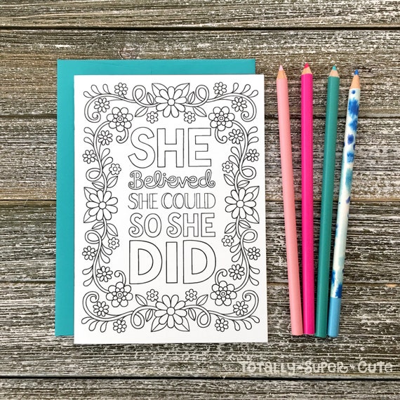 5x7 COLORING CARD She Believed She Could So She Did Notebook | Etsy