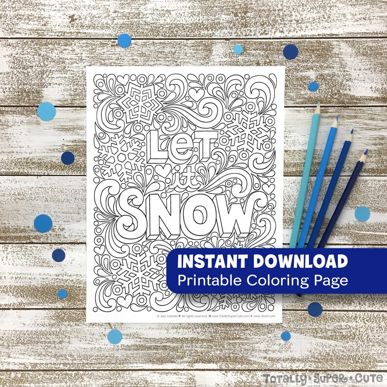 Let it Snow COLORING PAGE Adult Coloring Instant Download | Etsy