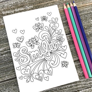 COLORING CARD Smile 5x7 W/envelope Notebook Doodles Inspiring Colorable ...