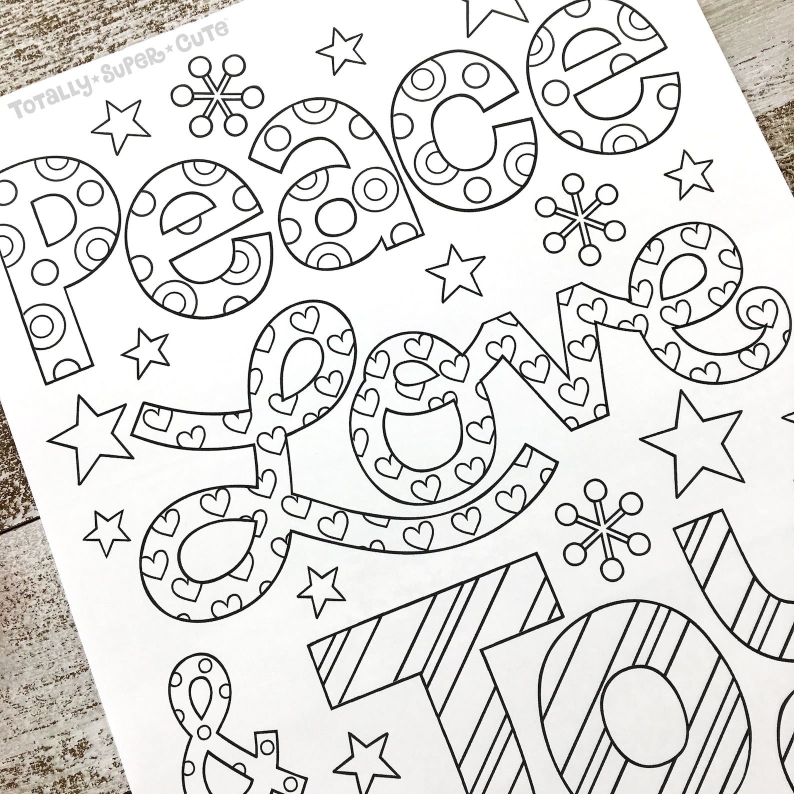 Peace Love Joy COLORING PAGE Merry Christmas Holiday Adult - Etsy
