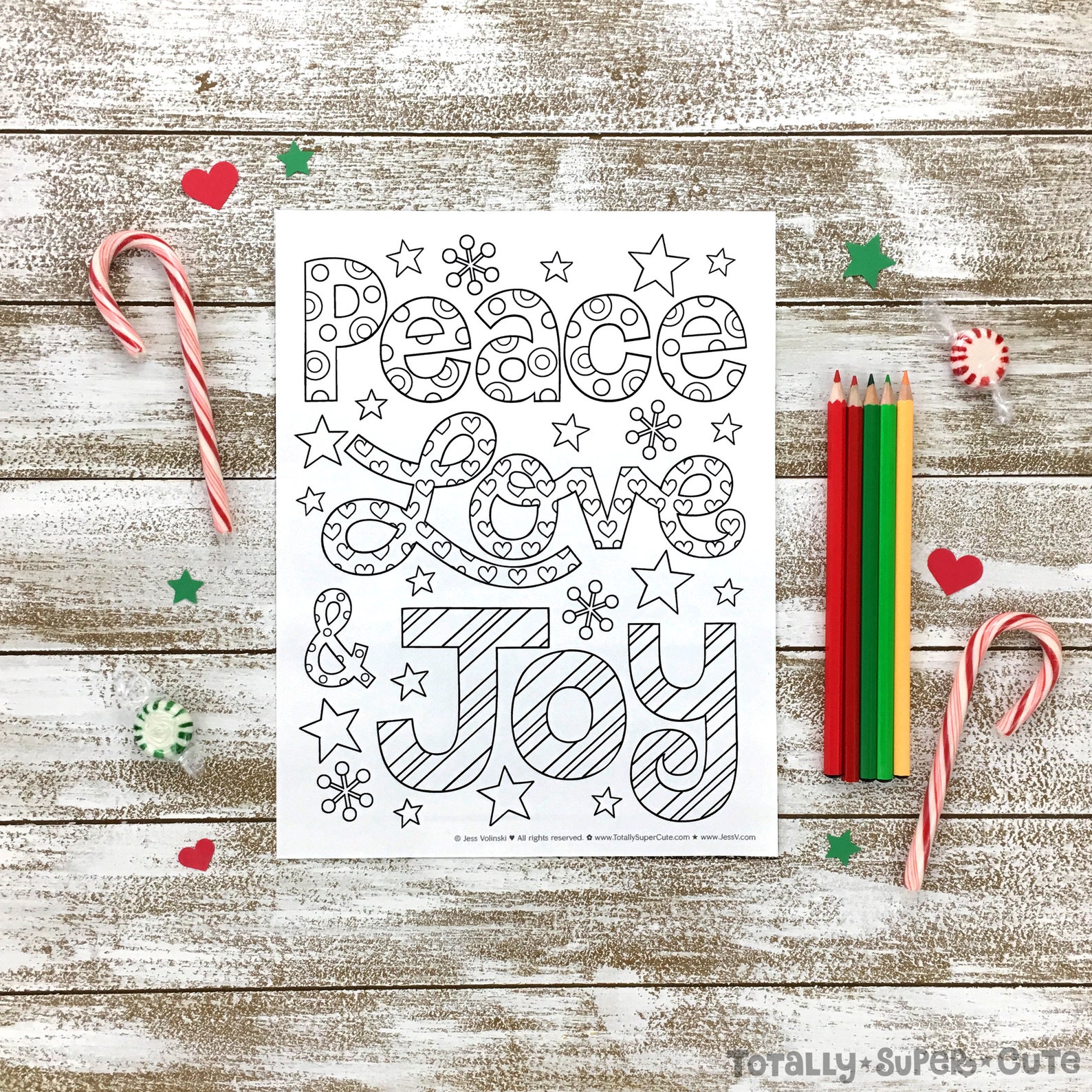 Peace Love Joy COLORING PAGE Merry Christmas Holiday Adult - Etsy