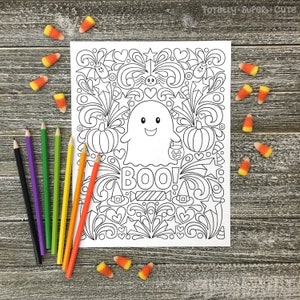 INSTANT DOWNLOAD Adult Coloring Printable Page Boo Halloween Ghost Art ...