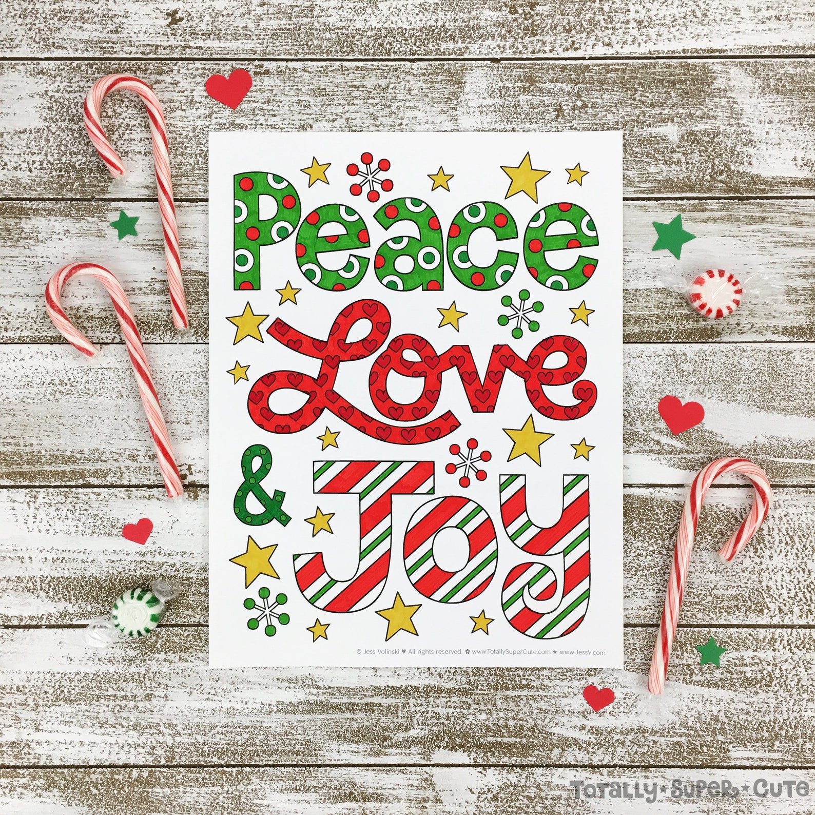 Peace Love Joy COLORING PAGE Merry Christmas Holiday Adult - Etsy