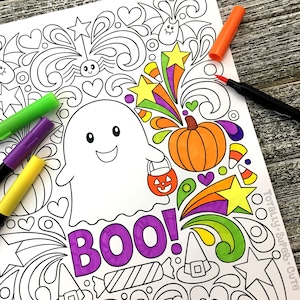 INSTANT DOWNLOAD Adult Coloring Printable Page Boo Halloween Ghost Art ...