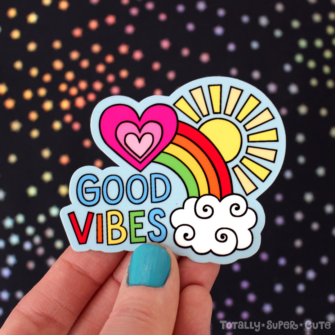 GOOD VIBES RAINBOW Happy Vinyl Decal Sticker • Laptop Decal, Gift ...