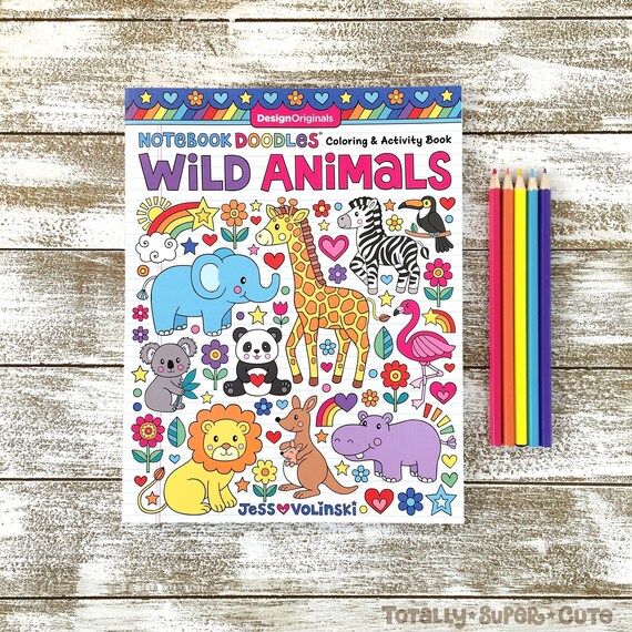 WILD ANIMALS Coloring Activity Book Notebook Doodles by Jess | Etsy