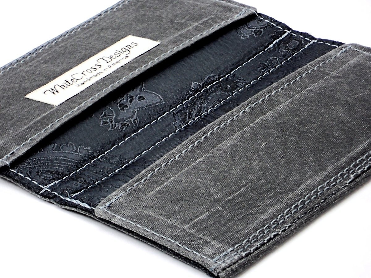 Classic Checkbook Cover, Handmade Grey Waxed Canvas Checkbook, Unisex ...