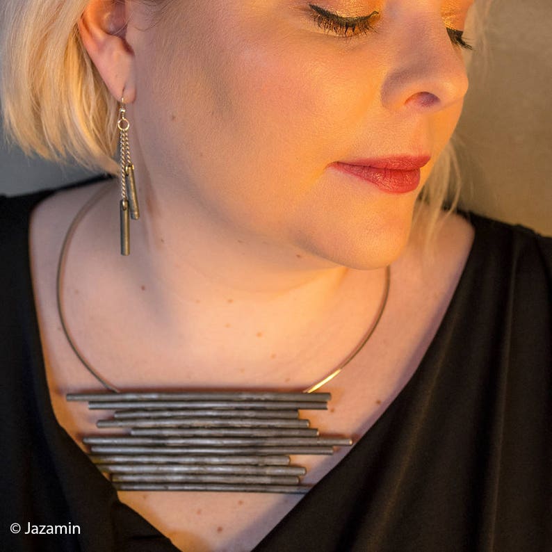 Steel Rods & Sterling Silver Neck Cuff Striking Statement | Etsy