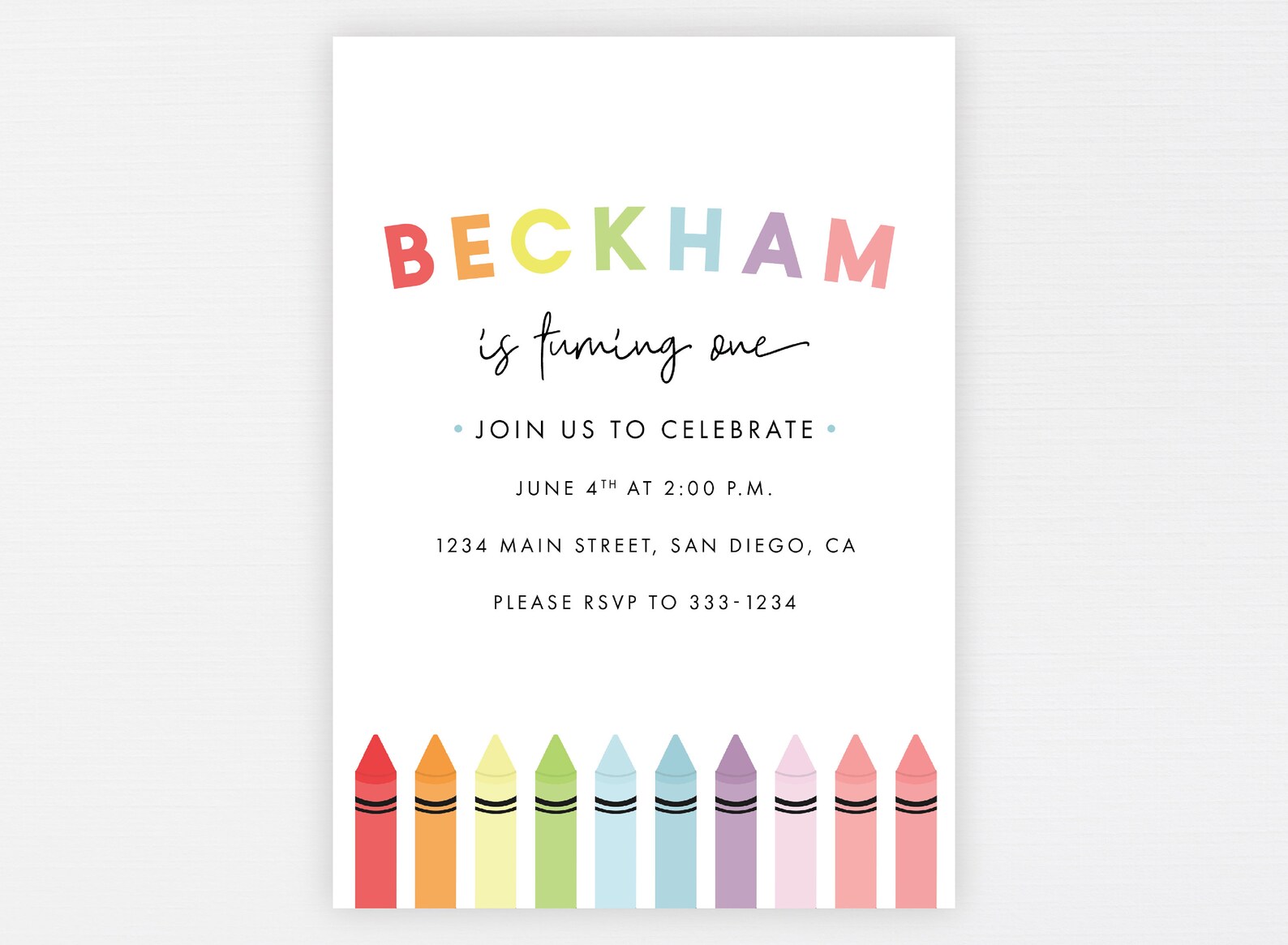 Crayon Invitation Pastel Modern Colorful Crayon Birthday - Etsy