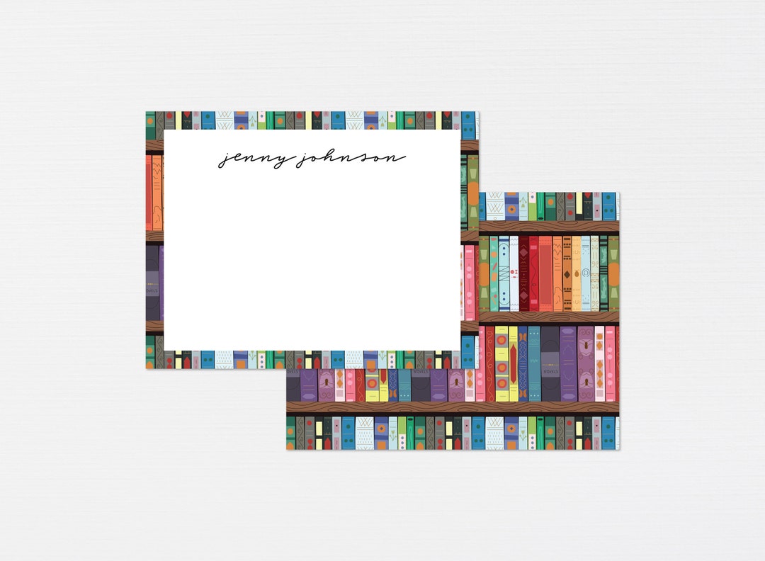 Bookshelf Stationery · Library Monogram Gift · Writer Custom Notecards ...
