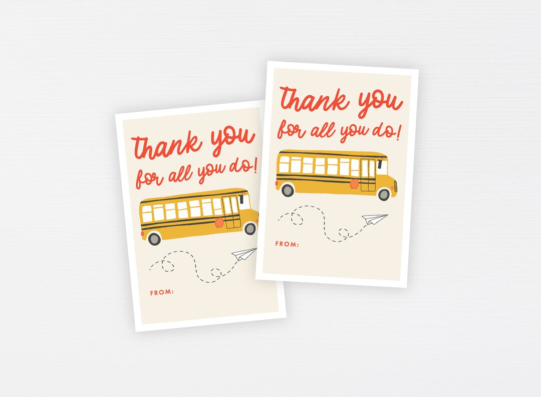 Teacher Thank You Tag Bus Driver Appreciation Printable Classroom ...