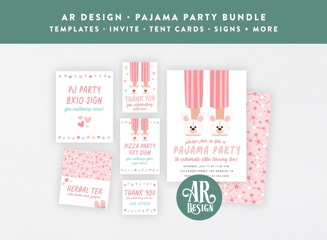 Pajama Party Invitation Bundle Printable Sleepover Templates Editable ...
