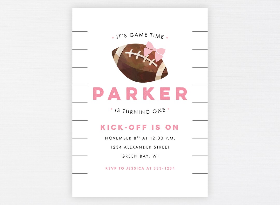 Girl Football Birthday Invitation Modern Tailgating Party Simple ...