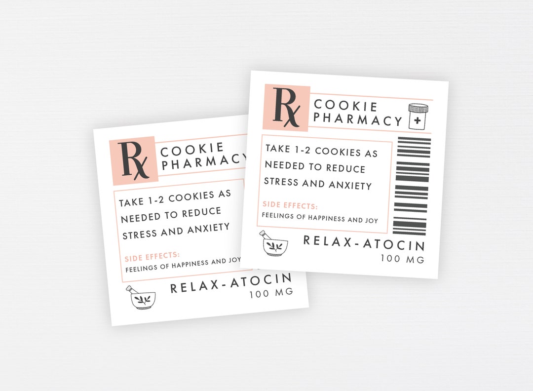 Cookie RX Prescription Label Printable Medical Pharmacy Gift Tag Cookie ...