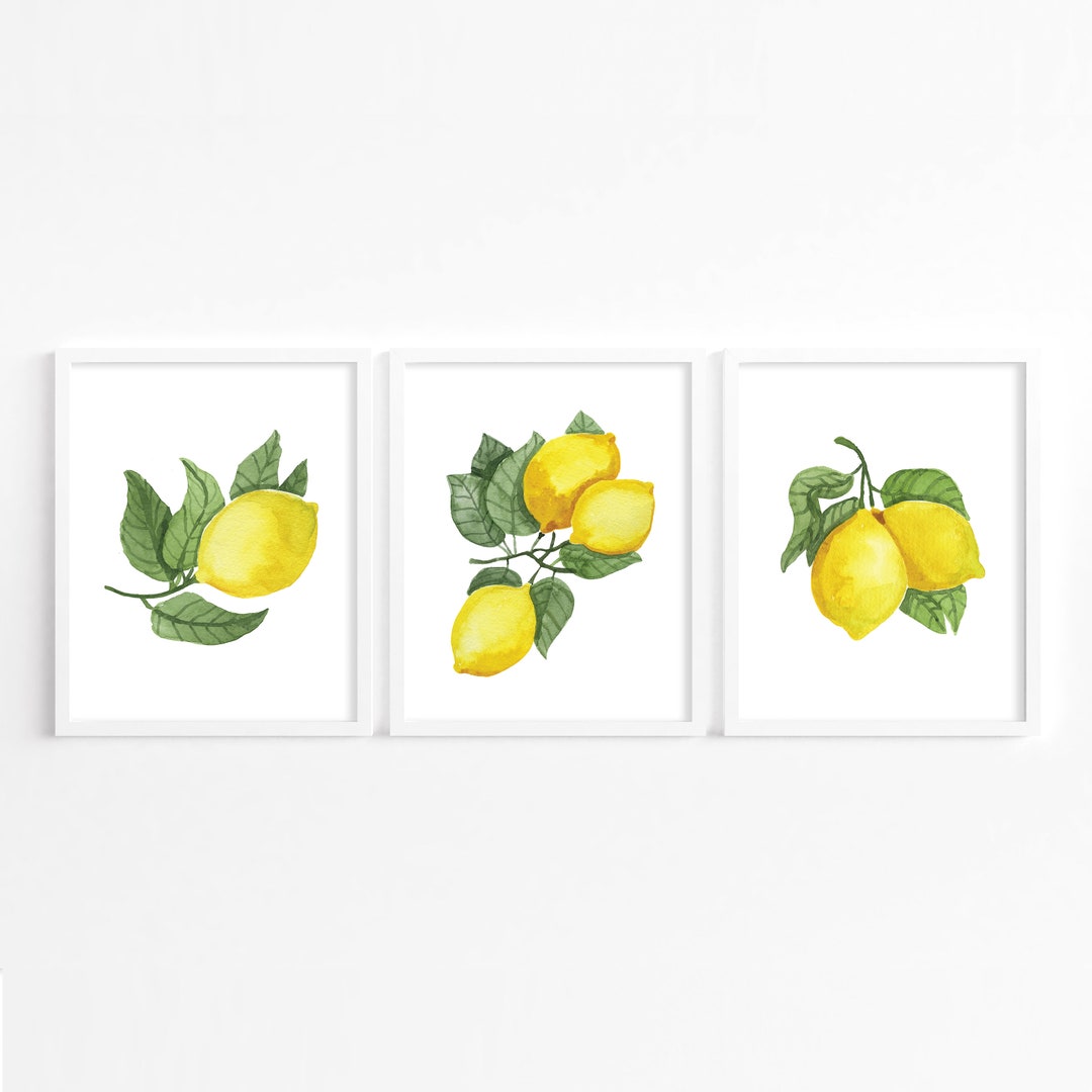 Lemon Prints Set of 3 Lemons Kitchen Print Set Dining Room Art Lemon ...