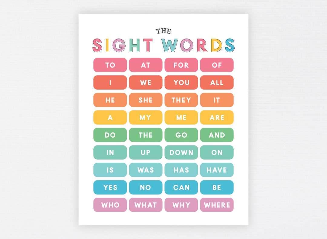 Sight Words set 1 Education Printable Reading Spelling Aid Homeschool ...