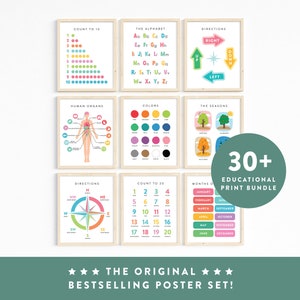 Education Poster Set Colorful Learning Art Prints Homeschool Classroom ...