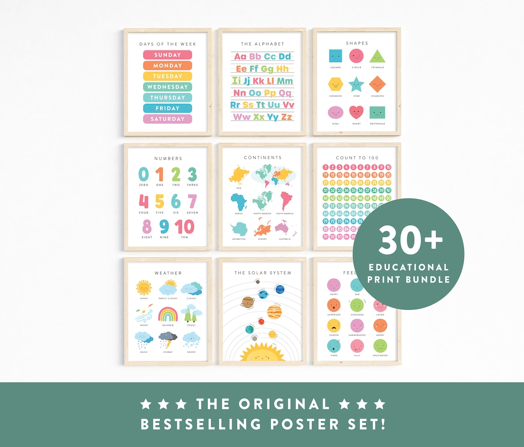 Education Poster Set Colorful Learning Art Prints Homeschool Classroom ...