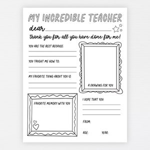 Teacher Thank You Appreciation Printable Gift All About My Teacher ...