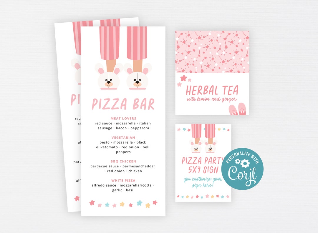 Pajama Party Menu Food Labels Pj Tent Cards Sleepover Birthday Dinner ...