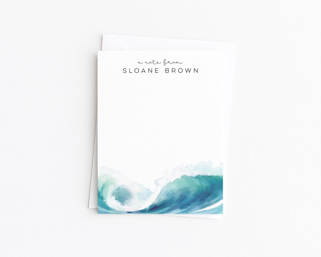 Ocean Stationery · Surfer Wave Monogram Gift · Ocean Custom Notecards ...